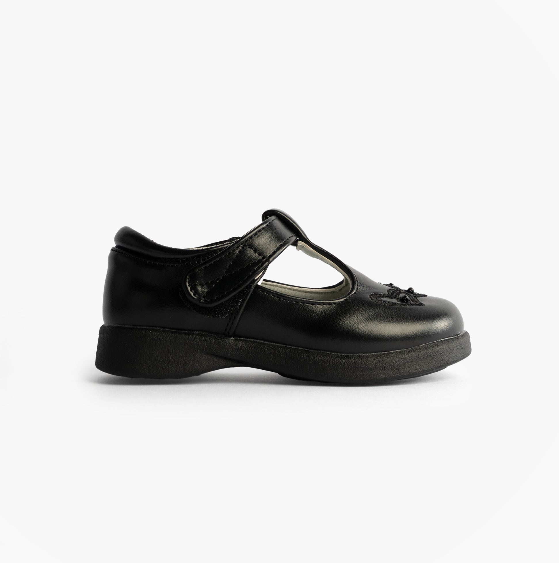 Boulevard Girls Touch Fasten T-Bar School Shoes Black Matt | Shuperb